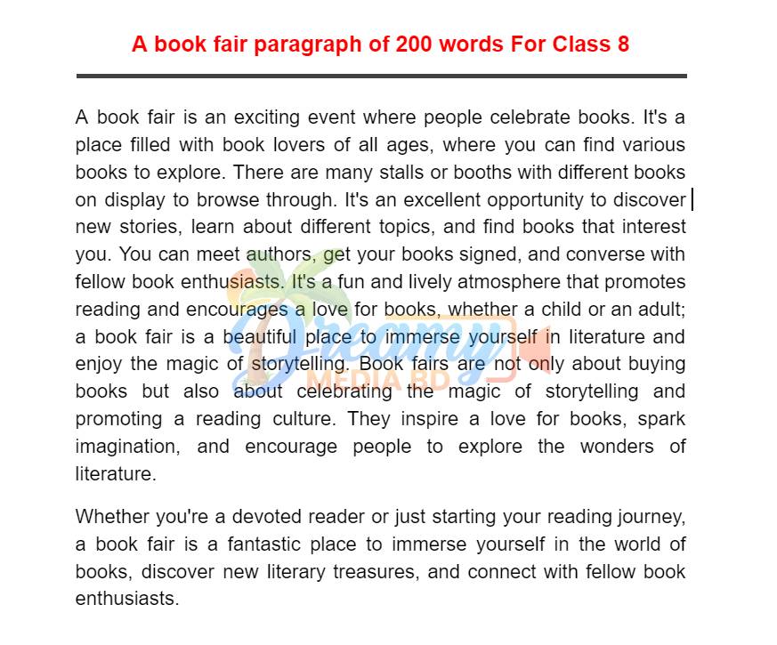 A book fair Paragraph PDF for all Classes (100, 200, 300, 400, 500 ...