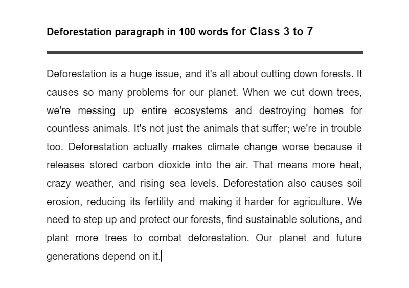 Deforestation Paragraph PDF for all Classes (100, 200, 300, 400, 500 ...