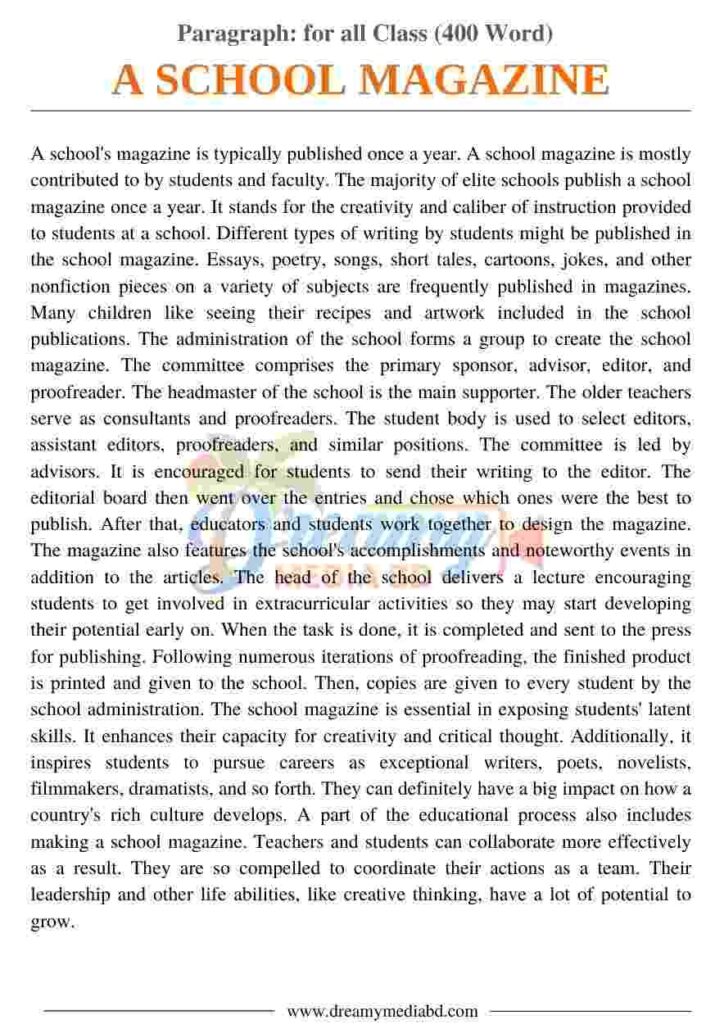 A School Magazine Paragraph | pdf for All Class - Dreamy Media BD