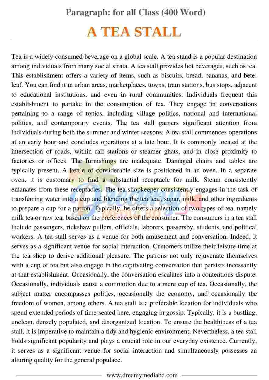 A Tea Stall Paragraph | PDF for All Classes - Dreamy Media BD