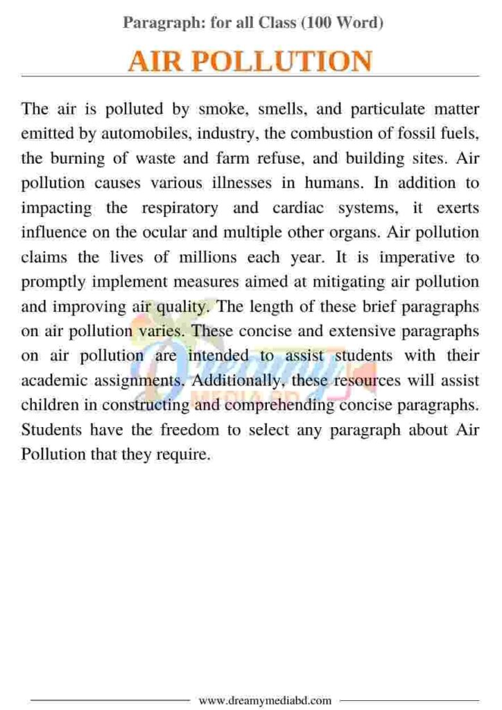 Air Pollution Paragraph | PDF for All Classes - Dreamy Media BD
