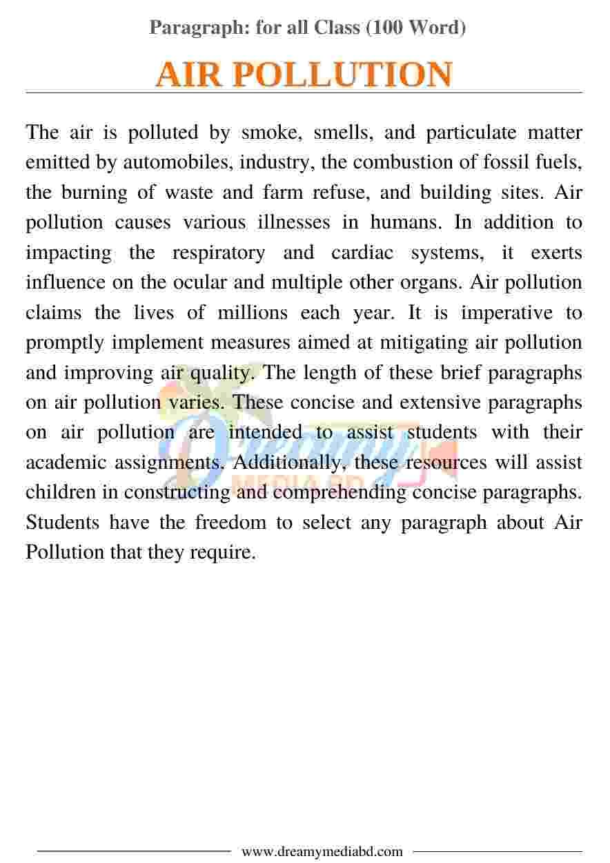 Air Pollution Paragraph | PDF for All Classes - Dreamy Media BD