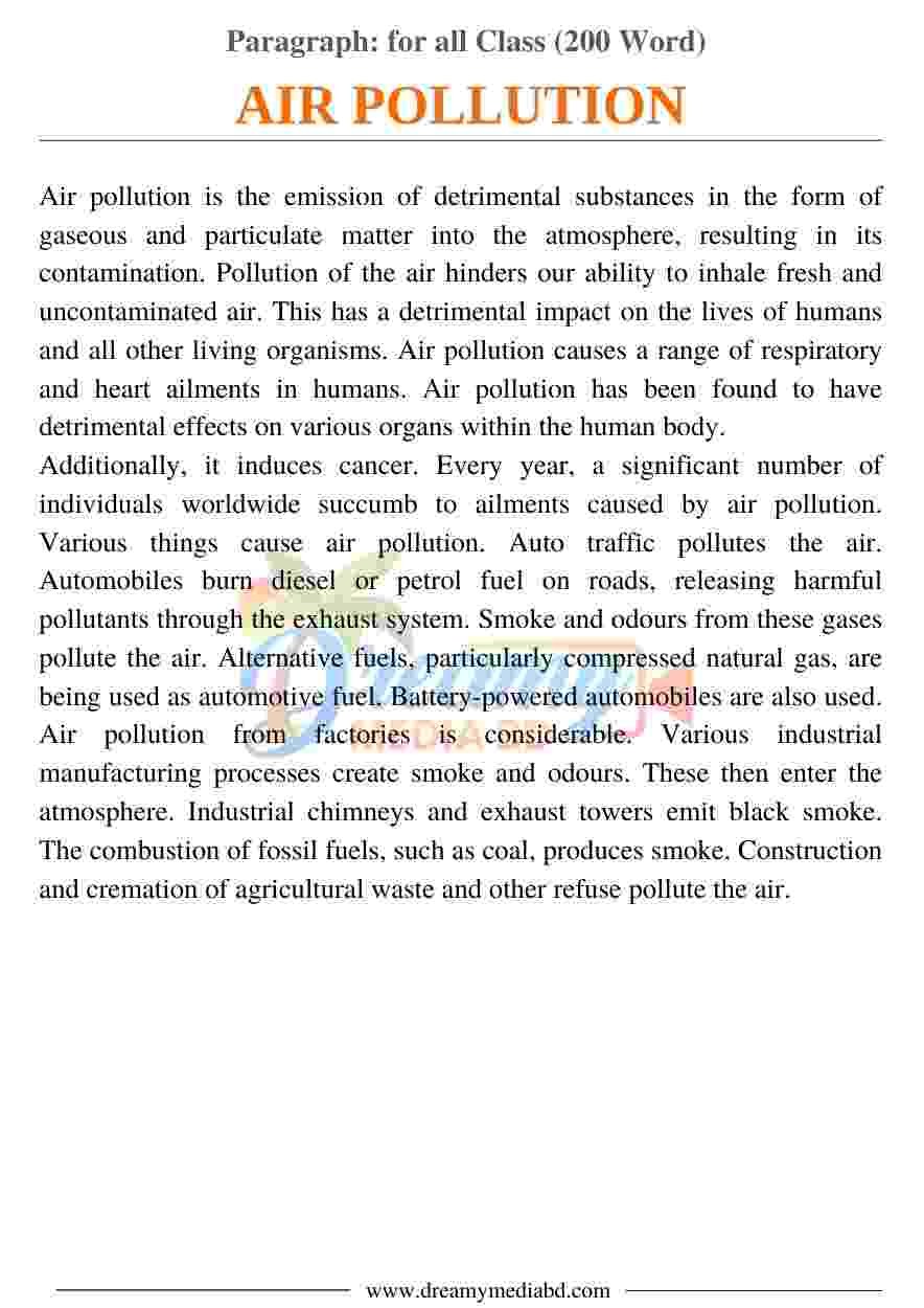 Air Pollution Paragraph | PDF for All Classes - Dreamy Media BD
