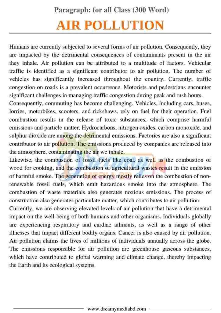 Air Pollution Paragraph | PDF for All Classes - Dreamy Media BD