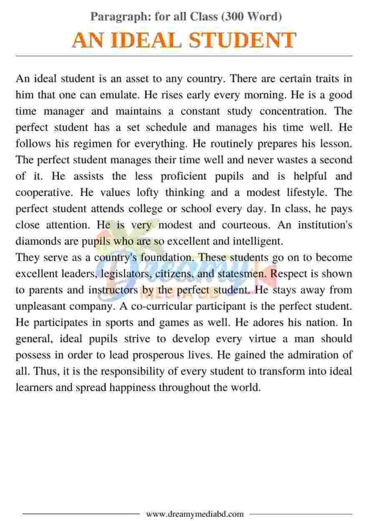 An Ideal Student Paragraph | pdf for All Class - Dreamy Media BD