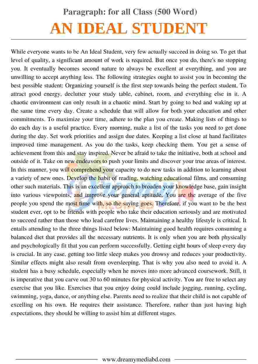 An Ideal Student Paragraph | pdf for All Class - Dreamy Media BD