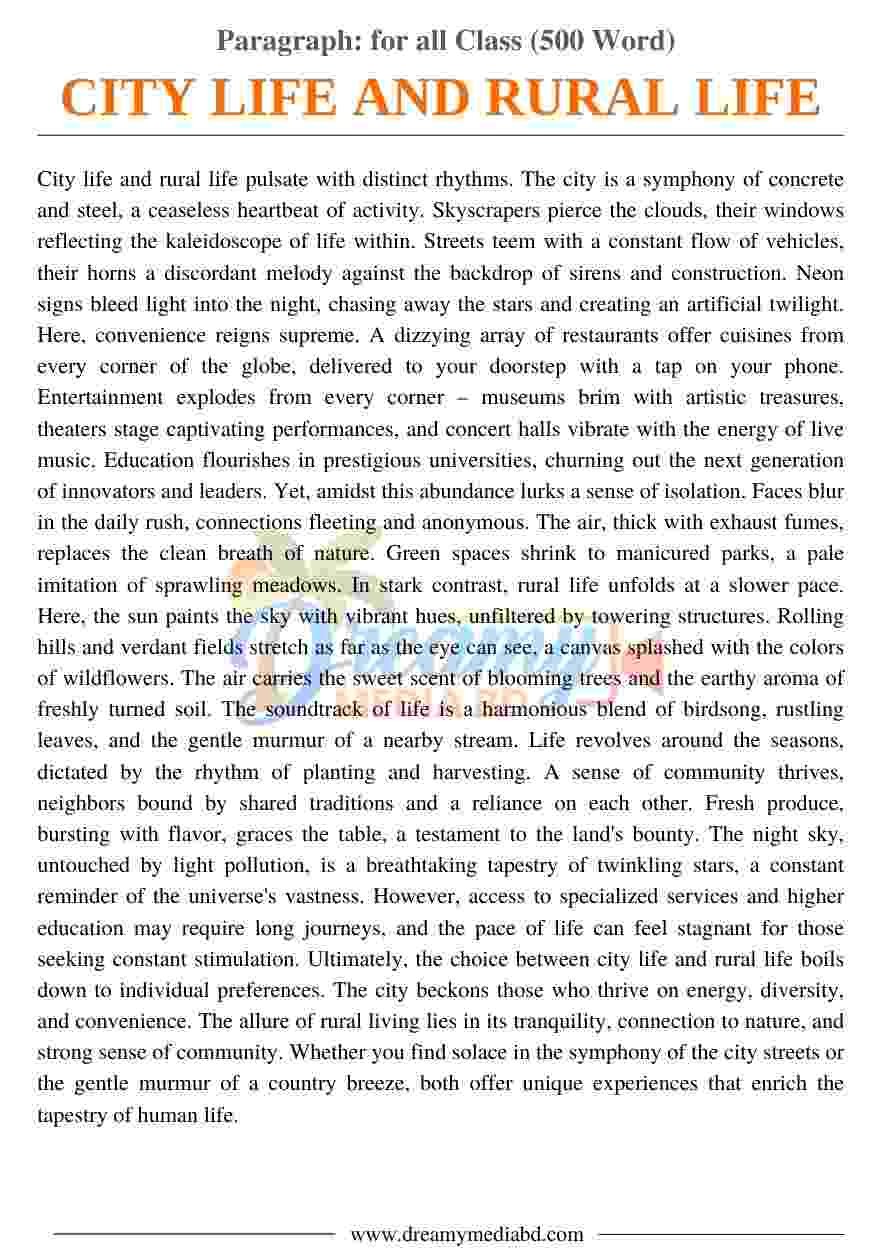 City Life and Rural Life Paragraph | pdf for All Class - Dreamy Media BD
