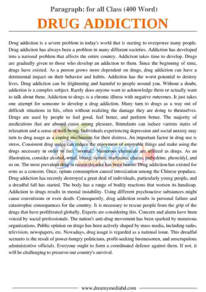 Drug Addiction Paragraph | pdf for All Class - Dreamy Media BD