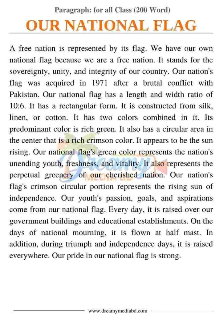 Our National Flag Paragraph | pdf for All Class - Dreamy Media BD