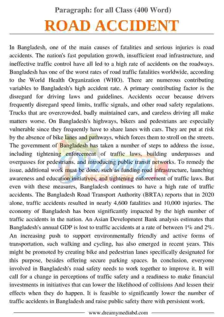 Road Accident Paragraph | pdf for All Class - Dreamy Media BD