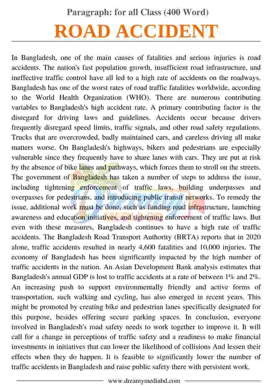 Road Accident Paragraph | pdf for All Class - Dreamy Media BD