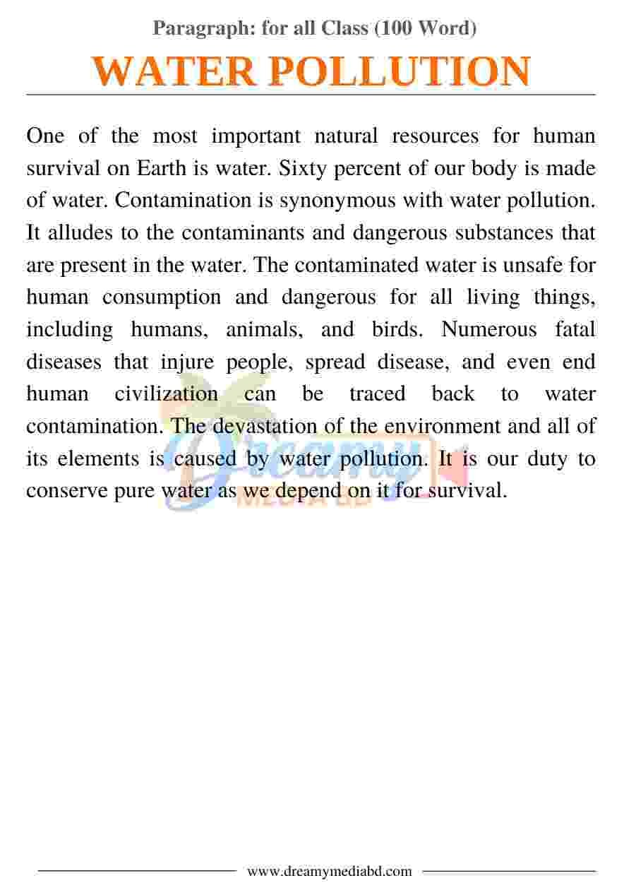 Water Pollution Paragraph | pdf for All Class - Dreamy Media BD